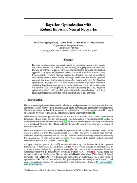 nips 2016 bayesian optimization with robust bayesian neural networks