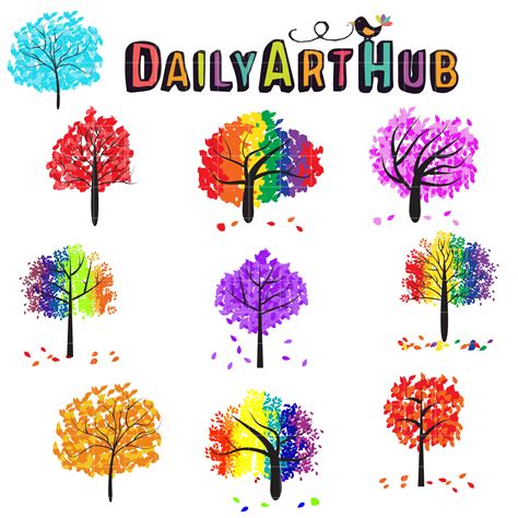 Colorful Trees Clip Art Set Daily Art Hub Graphics Alphabets SVG