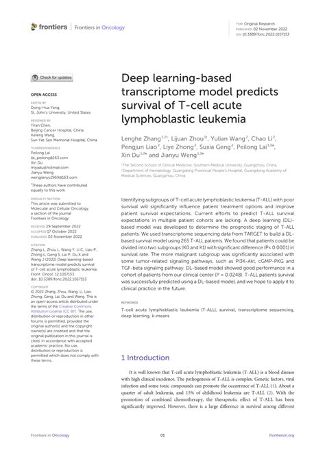 Pdf Deep Learning Based Transcriptome Model Predicts Survival Of T