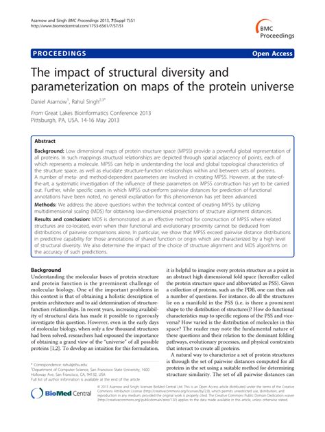 Pdf The Impact Of Structural Diversity And Parameterization On Maps Of The Protein Universe