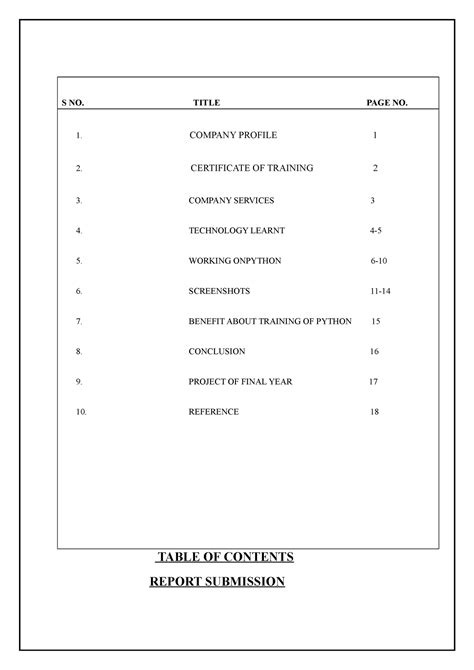 Summer Report Python S No Title Page No Table Of Contents Company