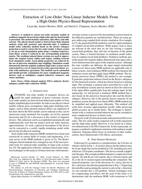 Pdf Extraction Of Low Order Non Linear Inductor Models From A High