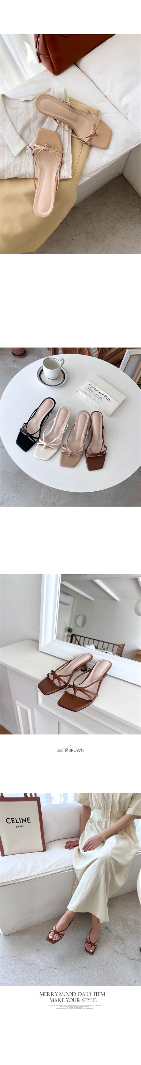 [후기인증] 스퀘어 쪼리 스트랩 뮬 슬리퍼 힐 5cm 유니크 플립플랍 샌들 여자 여름 미들힐