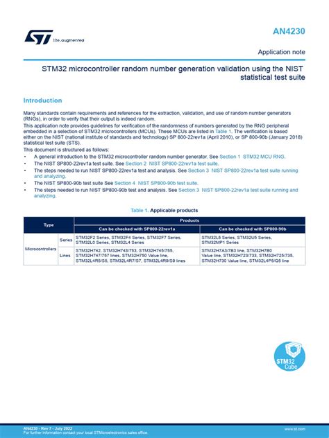 An4230 Stm32 Microcontroller Random Number Generation Validation Using The Nist Statistical Test
