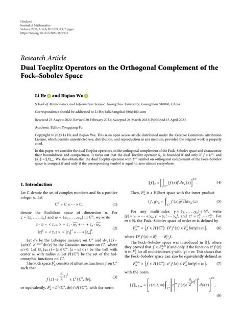 Pdf Dual Toeplitz Operators On The Orthogonal Complement Of The Fock Sobolev Space