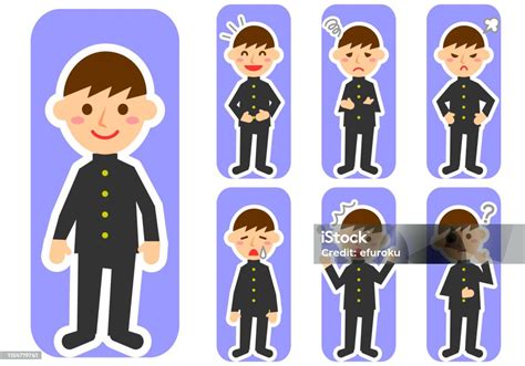 다양 한 표정 세트 남성 학생 캐릭터의 전신 벡터 일러스트입니다 가득 찬에 대한 스톡 벡터 아트 및 기타 이미지 가득 찬 귀여운 디자인 Istock