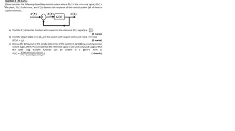Solved Please Consider The Following Closed Loop Control Chegg