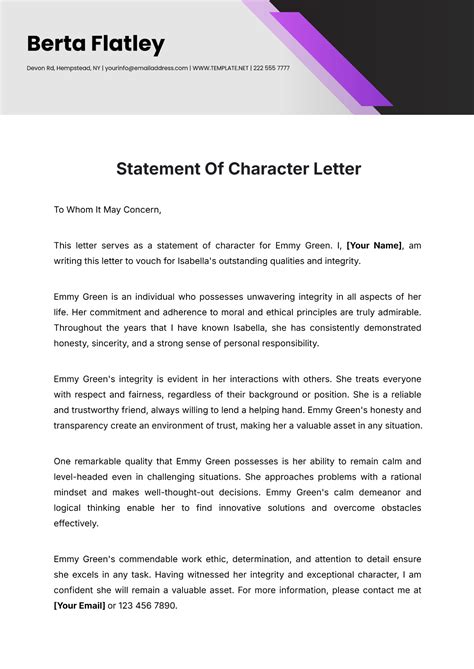 Free Statement Of Character Letter Template To Edit Online