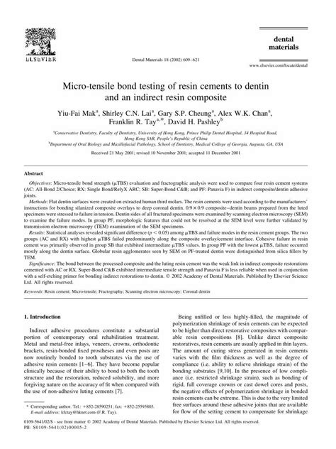 Pdf Micro Tensile Bond Testing Of Resin Cements To Dentin And An Indirect Resin Composite