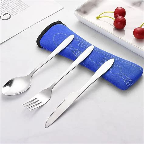 휴대용 스테인리스 스틸 식기 세트 나이프 포크 및 스푼 세트 식기 세트 케이스 여행 캠핑 액세서리 3 개 Aliexpress