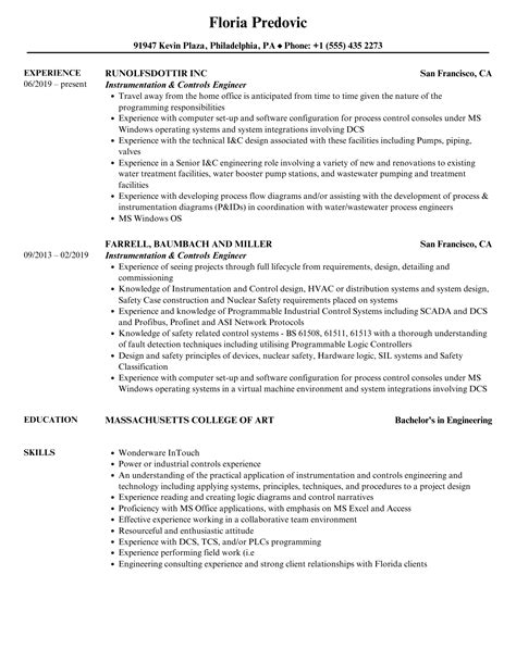 Instrumentation Controls Engineer Resume Samples Velvet Jobs