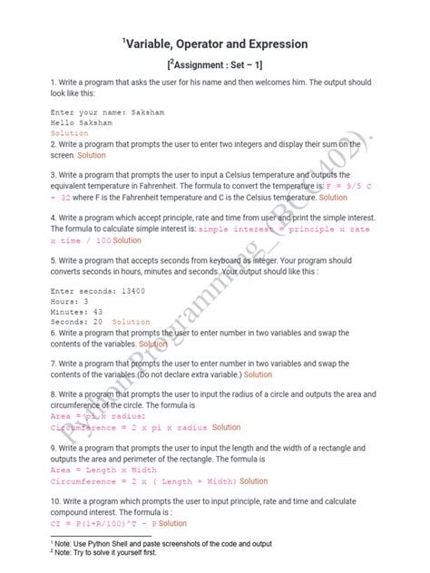 Assignments On Variables Python Programming Bcc402 Pdf Area