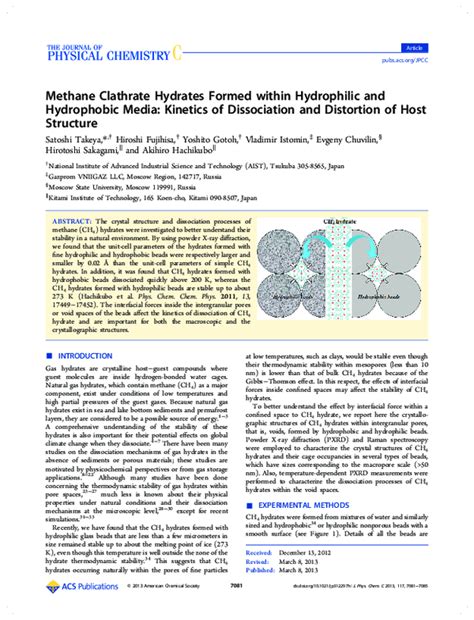 Pdf Methane Clathrate Hydrates Formed Within Hydrophilic And