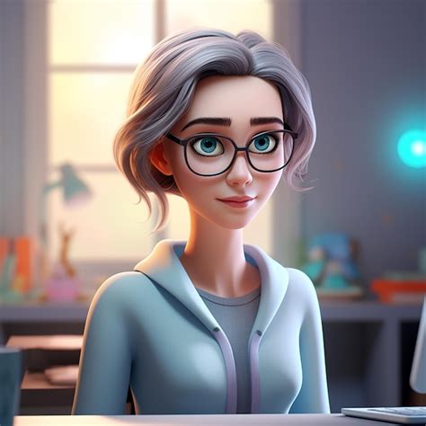 3d Woman Character Working On Computer Premium Ai Generated Image