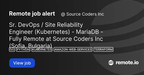 Sr Devops Site Reliability Engineer Kubernetes Mariadb Fully