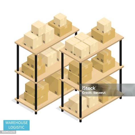 Isometricคลังสินค้าโลจิสติกการจัดส่งสินค้า กล่องกระดาษแข็งเวกเตอร์ ภาพประกอบสต็อก ดาวน์โหลดรูป