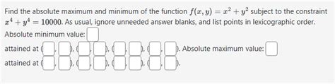 Solved Find The Absolute Maximum And Minimum Of The Function