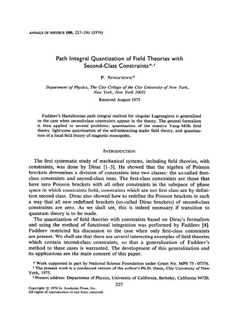 P Senjanovic Canonical Quantization Of Theories With Second Class