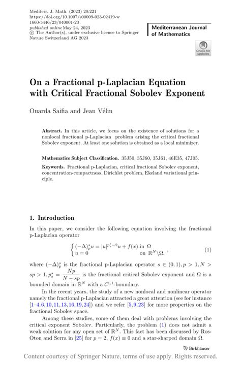 On A Fractional P Laplacian Equation With Critical Fractional Sobolev Exponent Request Pdf