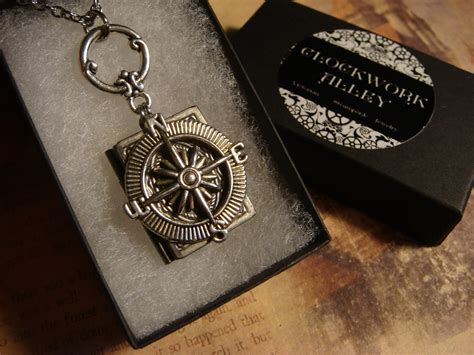 Compass Rose Book Locket Necklace Clockwork Alley