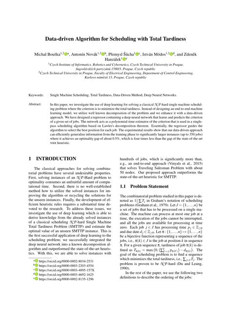 Pdf Data Driven Algorithm For Scheduling With Total Tardiness