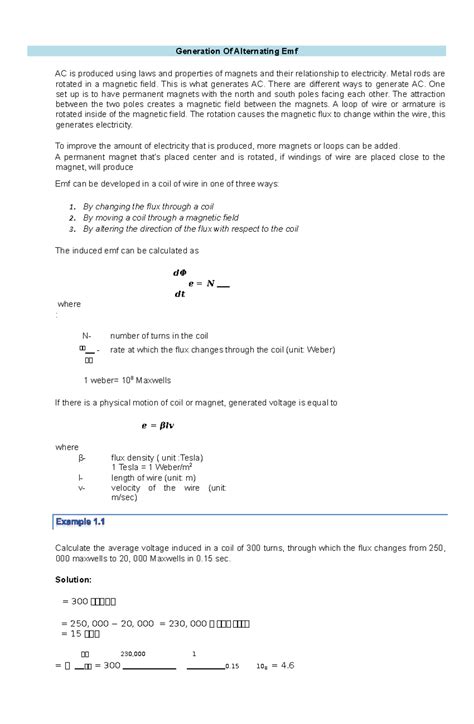 Generation Of Alternating Emf Metal Rods Are Rotated In A Magnetic Field This Is What
