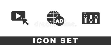 Set Advertising And Browser Setting Icon Vector Stock Vector Illustration Of Banner Page