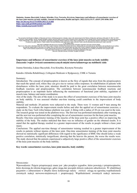 pdf importance and influence of sensorimotor exercises of the knee