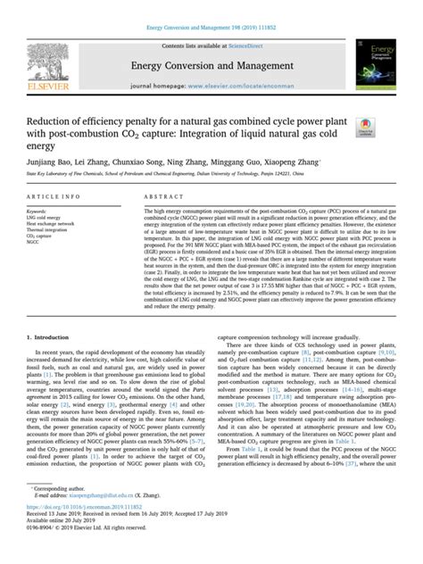 Reduction Of Efficiency Penalty For A Natural Gas Combined Cycle Power