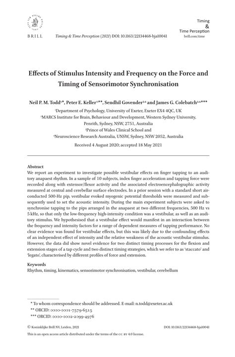 Pdf Effects Of Stimulus Intensity And Frequency On The Force And Timing Of Sensorimotor