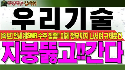 우리기술주가전망 전 세계 글로벌 빅테크기업 Smr수주 집중 이제 정부까지 나서 규제 풀어준다 내용큽니다 반드시
