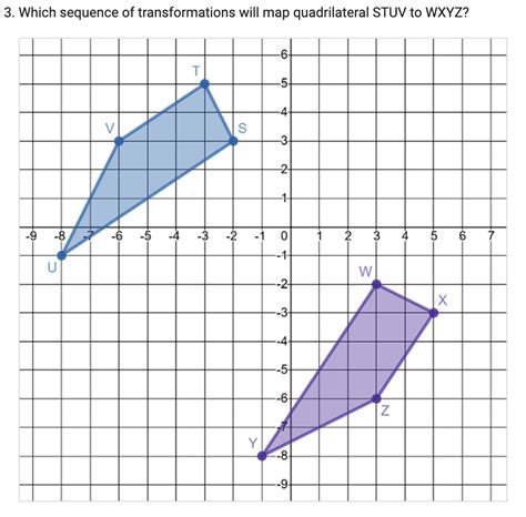 3 Which Sequence Of Transformations Will Map Quadrilateral Stuv To Wxyz