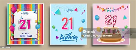 벡터 집합의 생일 초대장 인사말 카드 디자인 색종이와 풍선 생일 케이크 생일 축 하 파티에 대 한 다채로운 벡터 템플릿 요소 공휴일에 대한 스톡 벡터 아트 및 기타 이미지