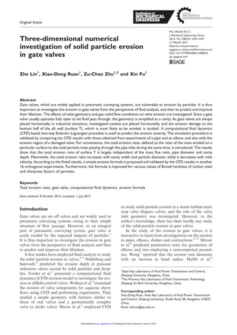 Pdf Three Dimensional Numerical Investigation Of Solid Particle Erosion In Gate Valves