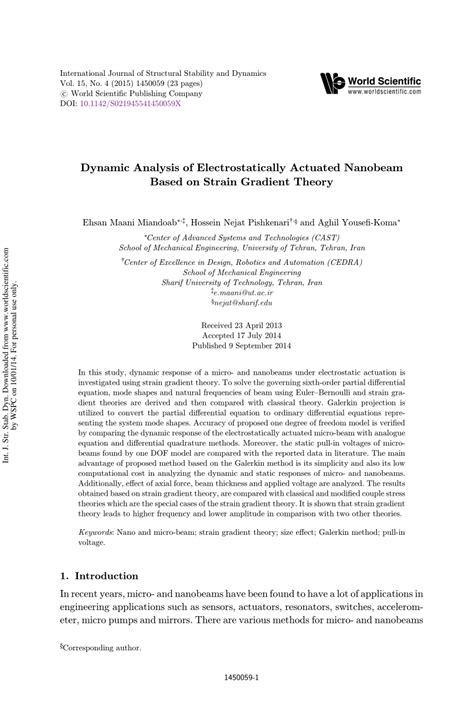 Pdf Dynamic Analysis Of Electrostatically Actuated Nanobeam Based On Strain Gradient Theory