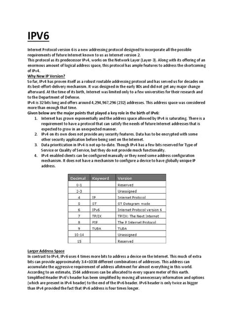 Ipv6 Basics Pdf I Pv6 Ip Address