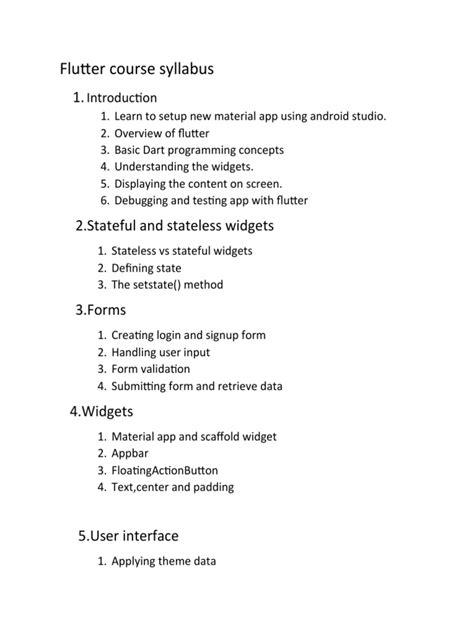 Flutter Course Syllabus Pdf Computers