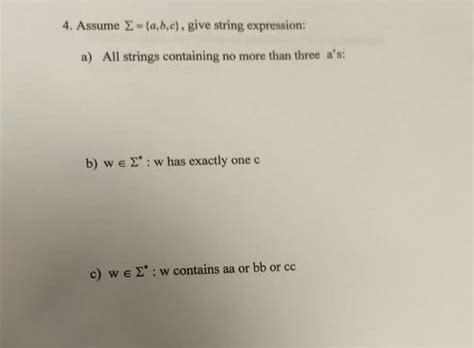 Solved 4 Assume Σ Abc Give String Expression A All