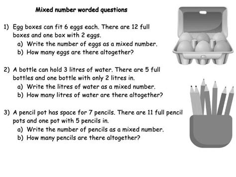 Mixed Number Worded Questions Teaching Resources