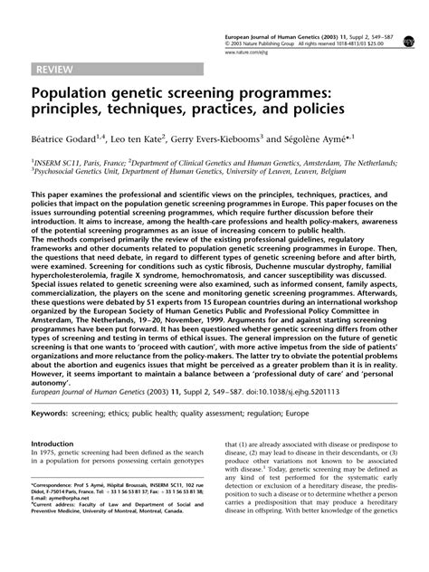 Pdf Population Genetic Screening Programmes Principles Techniques