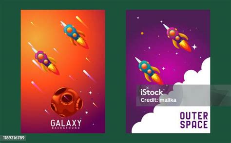 공간 배너 세트입니다 벡터 일러스트레이션을 참조하십시오 커버 디자인 하늘 행성과 별로켓 우주 여행 개념 갤럭시 게임 디자인 벡터 일러스트레이션 개념에 대한 스톡 벡터 아트