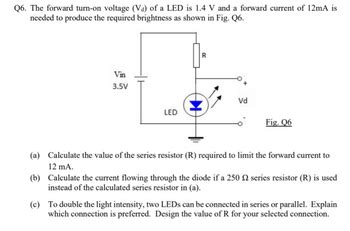 Answered Q The Forward Turn On Voltage Va Of Bartleby