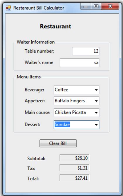 Solved A Restaurant Wants An Application That Calculates A