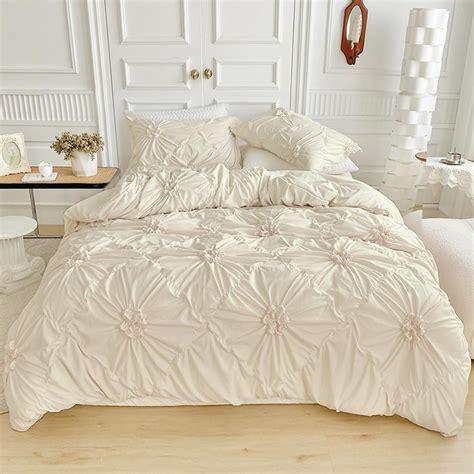 Beige Flower Duvet Cover Twin Size 2pcs Soft Microfiber Bedding Set