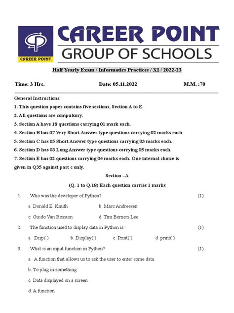 11 Half Yearly Exam 2022 23 Pdf Argument Python Programming Language