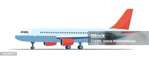 여객기 측면보기 흰색 배경에 고립 된 항공기의 프로필 포트홀 날개 및 엔진이 있는 비행기의 평면 벡터 일러스트레이션 벡터에 대한 스톡 벡터 아트 및 기타 이미지 Istock