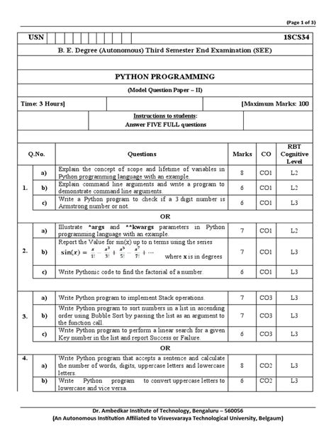 Python Model Question Paper 2 Pdf Parameter Computer Programming Letter Case