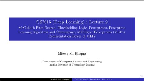 Ppt Cs7015 Deep Learning Lecture 2 Mcculloch Pitts Neuron