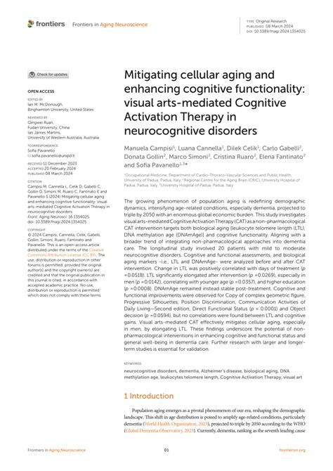 Pdf Mitigating Cellular Ageing And Enhancing Cognitive Functionality Visual Arts Mediated
