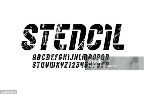 스텐실 블랙 글꼴 응축 된 굵은 알파벳 현대 기울임꼴 문자 와 숫자 벡터 일러스트 10eps 그래피티에 대한 스톡 벡터 아트 및